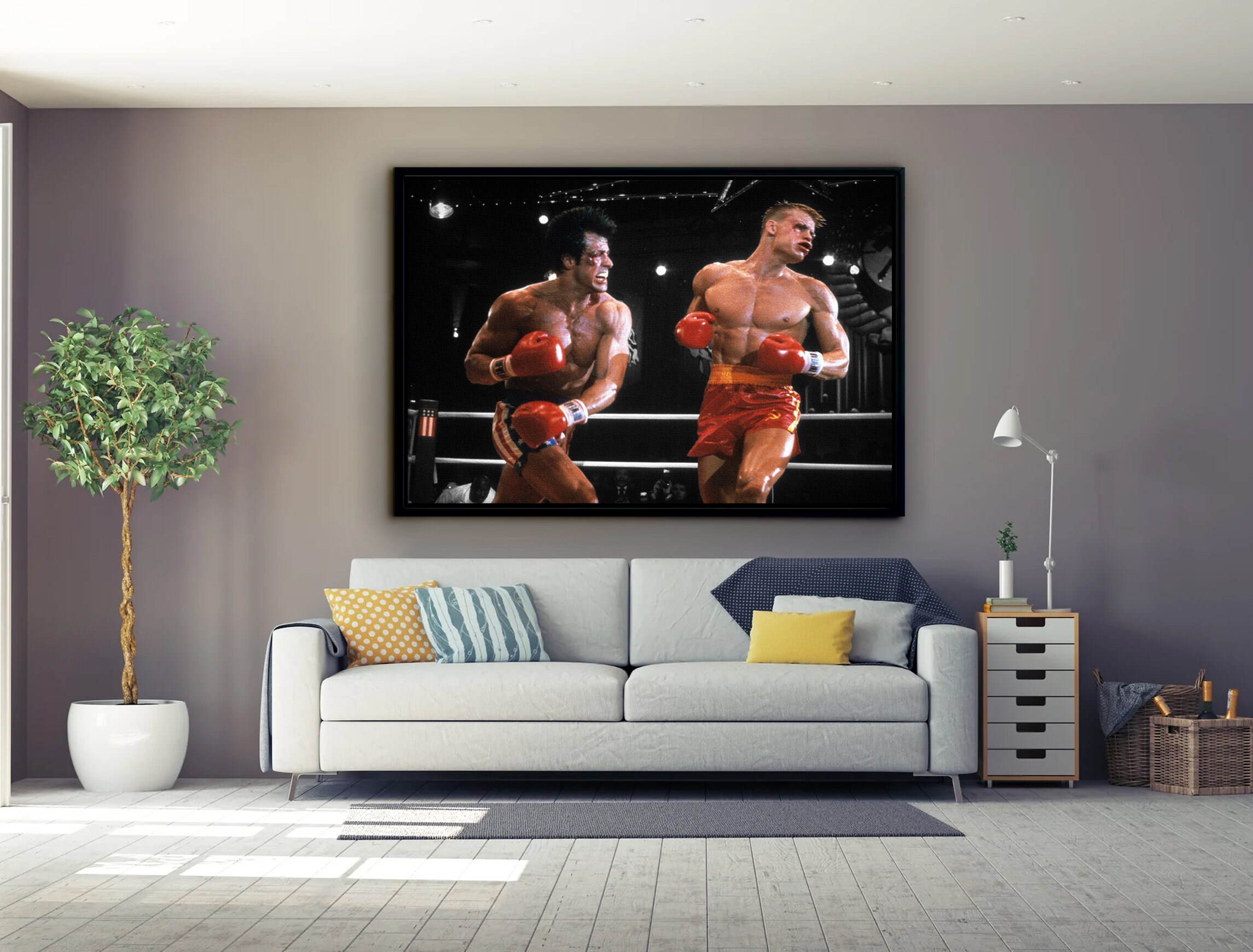 Rocky Balboa Art Canvas-rocky Fight Night Round in B&W Art Canvas ...