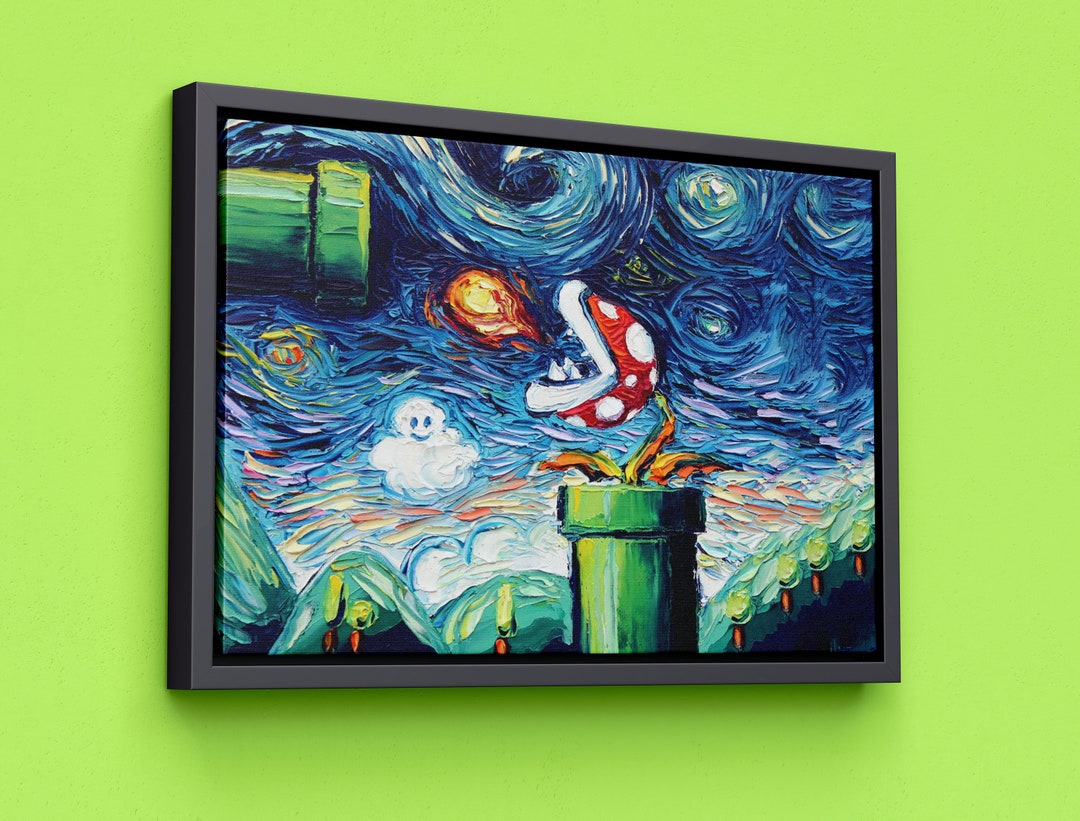Mario Bros Starry Night, Mario World Gogh Poster, Van Gogh Artwork ...