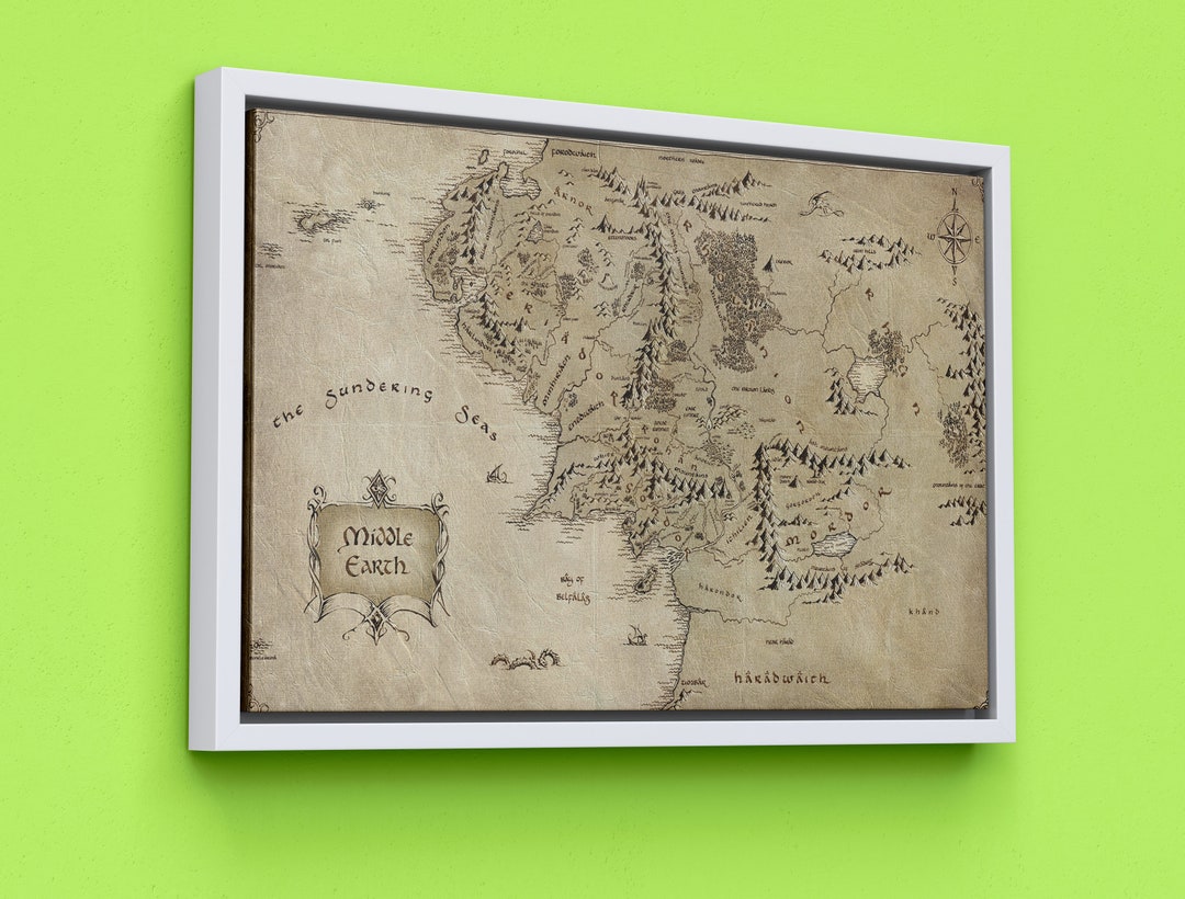 Lord of the Rings Movie Map, Middle Earth Antique Map Canvas, Map Art, Antique Map Wall Art, Map ...