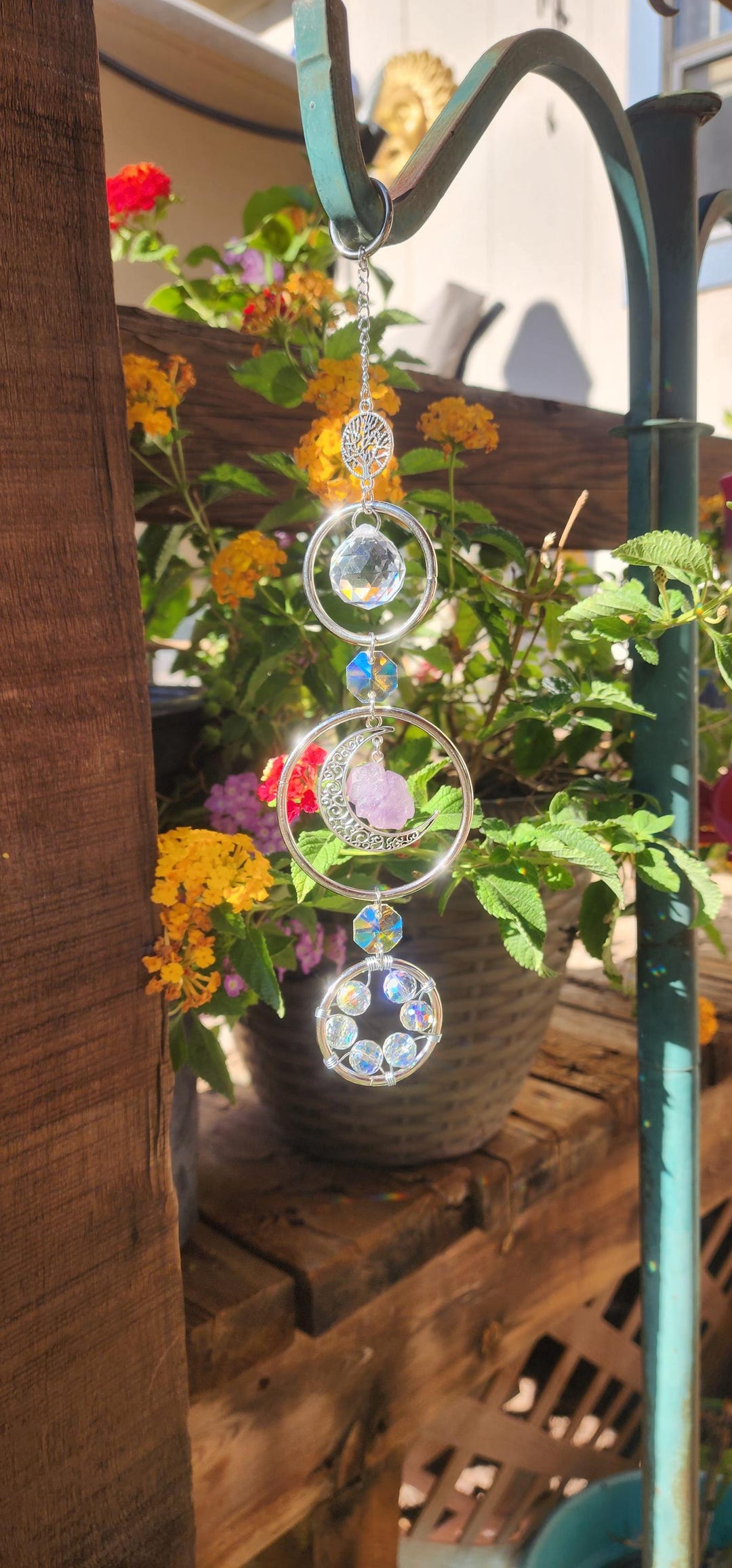 Celestial Amethyst Chunk Moon Triple Hoop Tree of Life Suncatcher ...