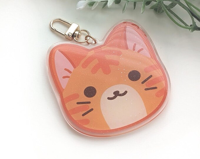 Sleepy Tabby Cat Cat Genuine Leather Keychain - Etsy