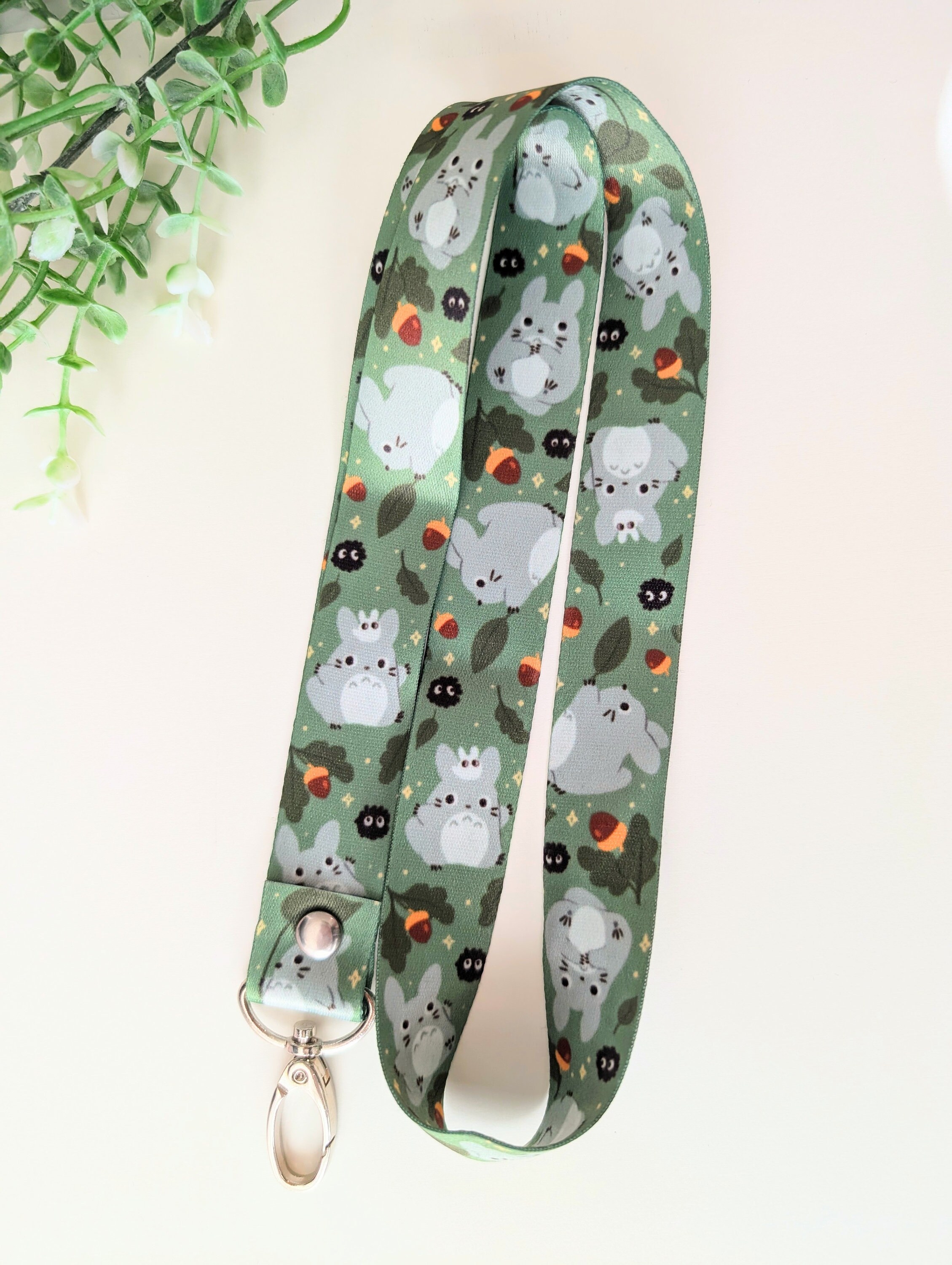 1 Inch Wide Kawaii Gray Bunny Lanyard With Forest Elements - Etsy
