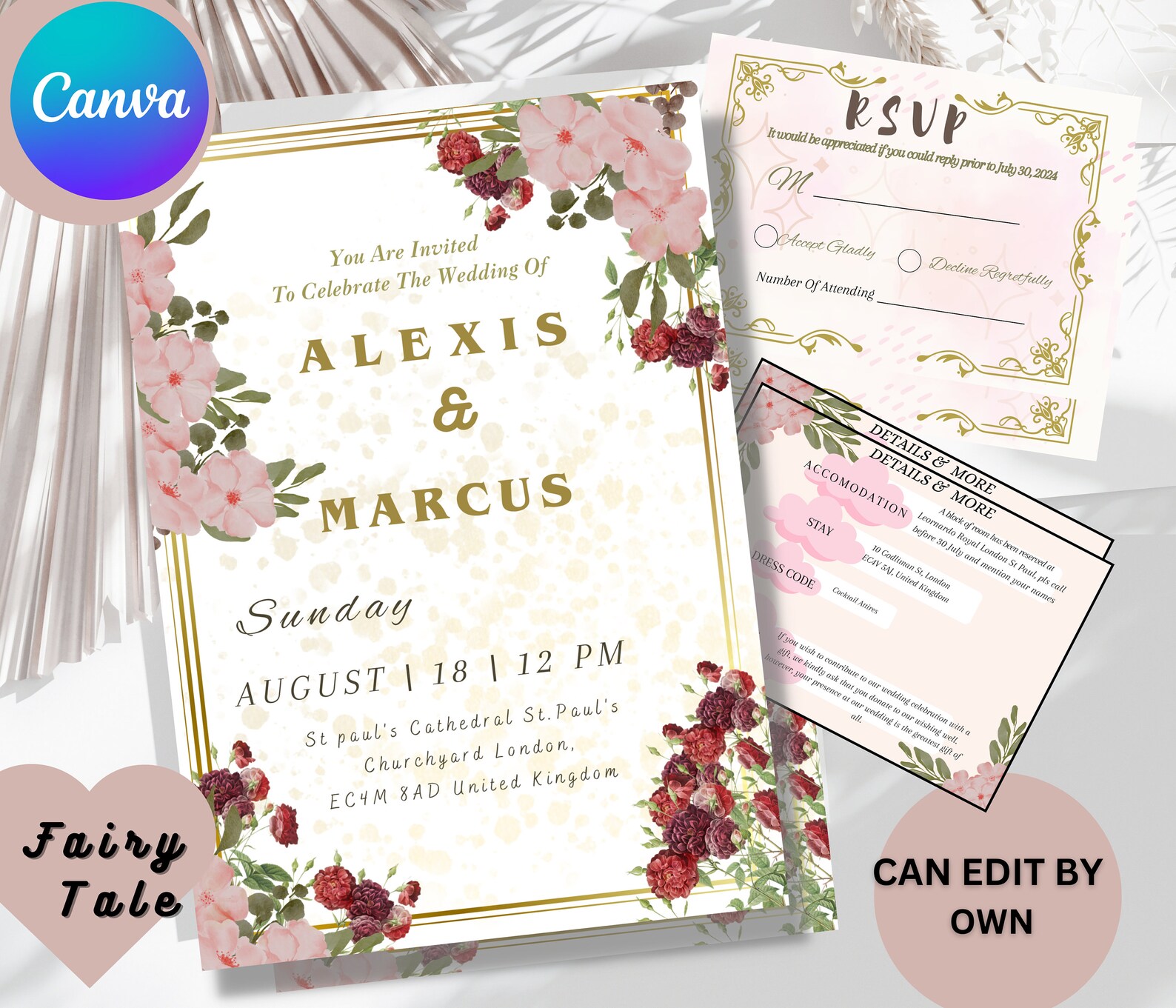 Custom Danish Floral Wedding Invitation Editable Wedding Invitation ...