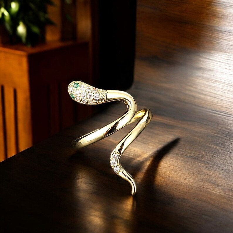 Elegant Snake Ring Design, Gemstone Encrusted Adjustable Ring, Unique ...