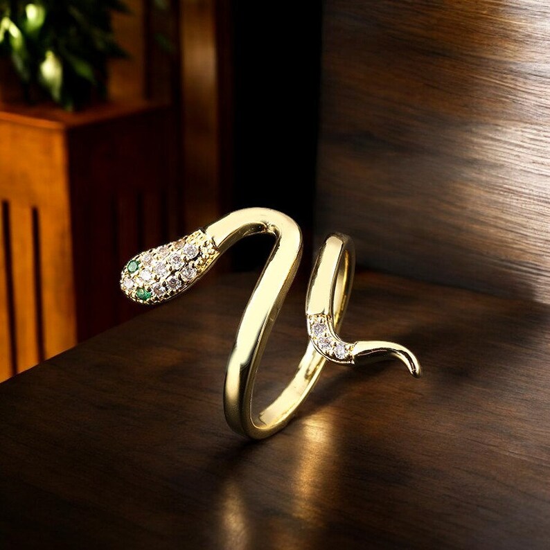 Elegant Snake Ring Design, Gemstone Encrusted Adjustable Ring, Unique ...