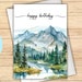 Watercolor Mountains Birthday Card: Outdoorsy Landscape (digital ...