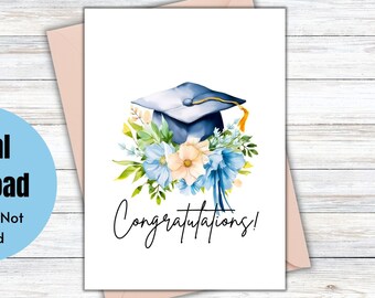 Floral Graduation Cap Congratulations Card Download, Printable ...
