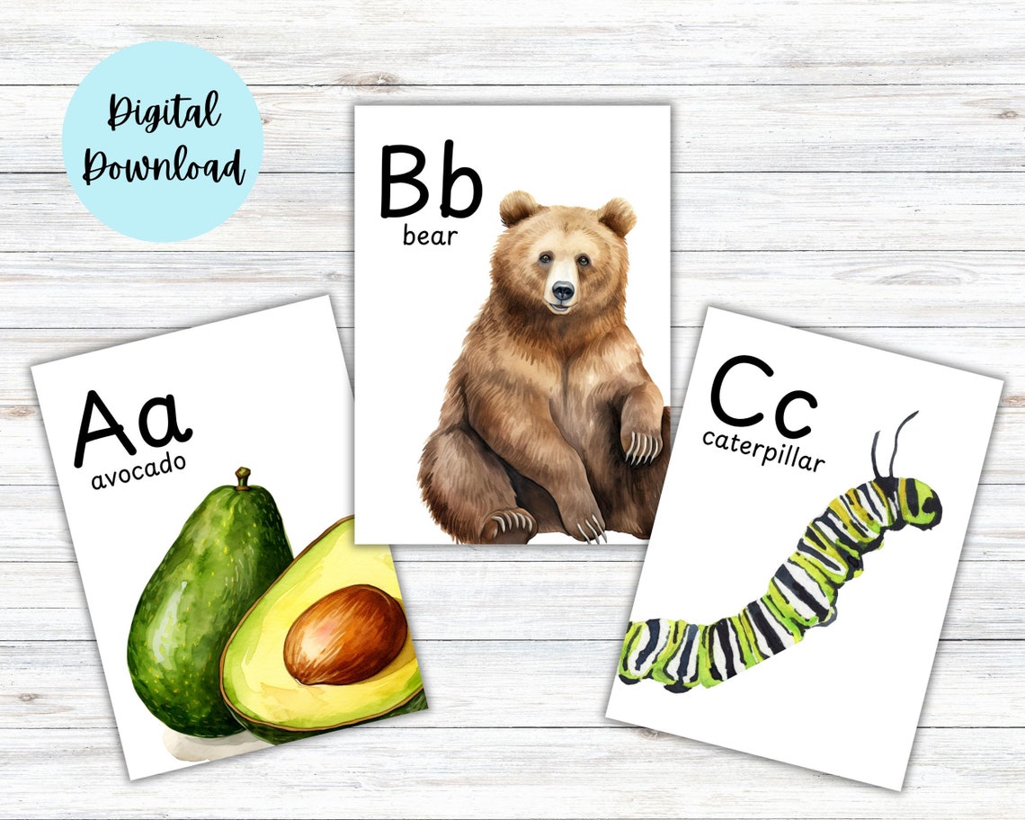 Nature Alphabet Flashcards: Watercolor ABC Homeschool Printables ...