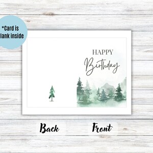 Printable Nature Birthday Card: Watercolor Mountains & Pine Trees (PDF ...