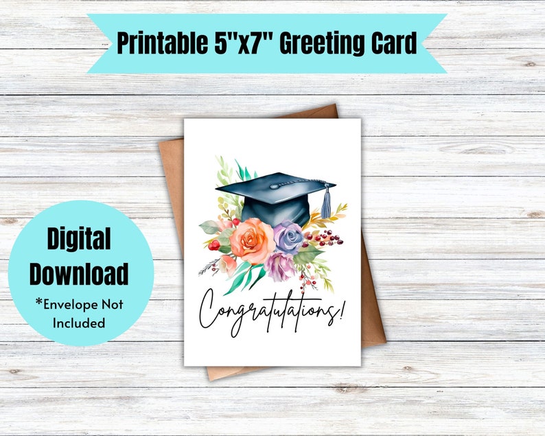 Printable Congratulations Graduation Card, Instant Download PDF, 5x7 ...
