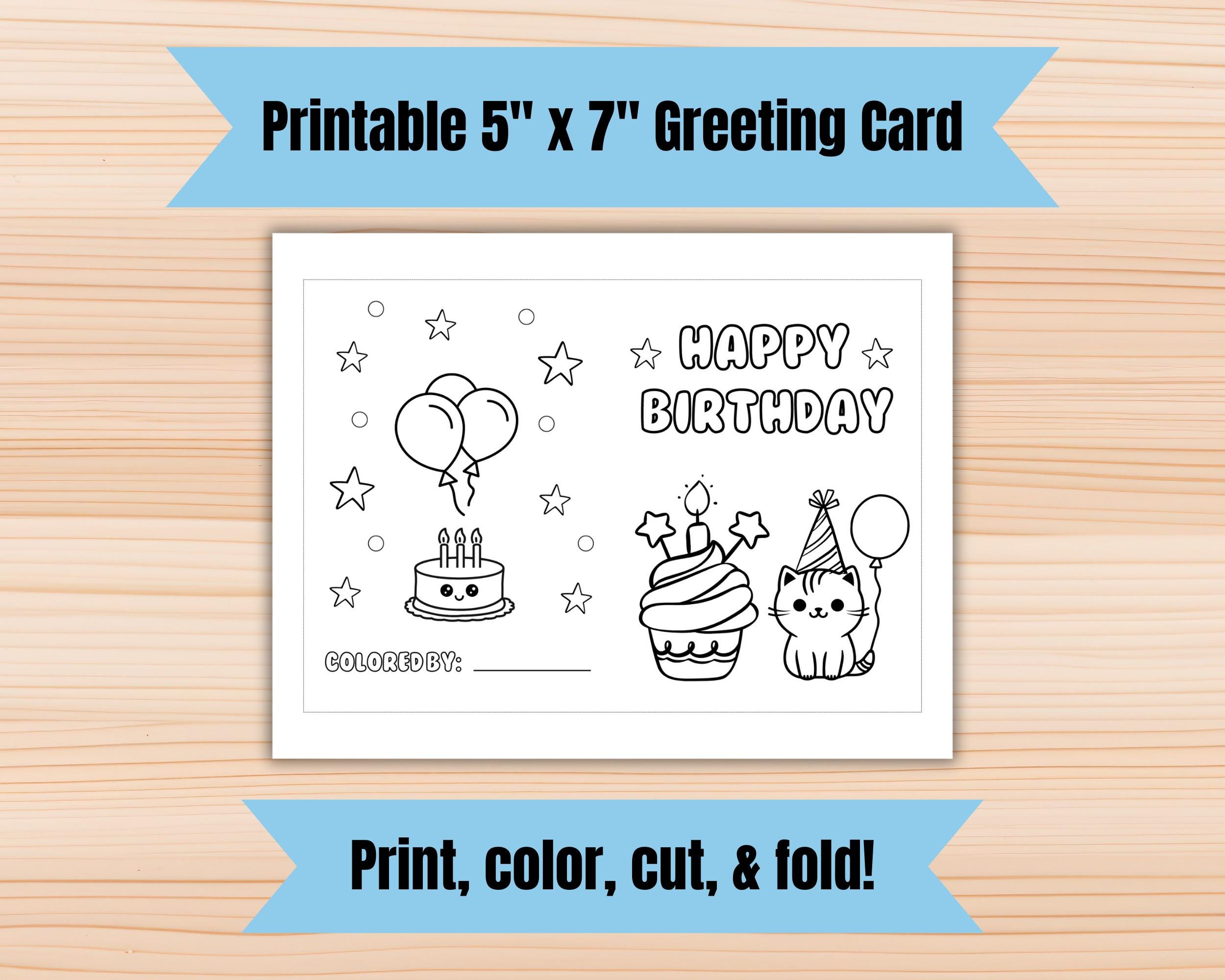 Printable Cat Birthday Card: Kids Coloring Page (digital Download) - Etsy