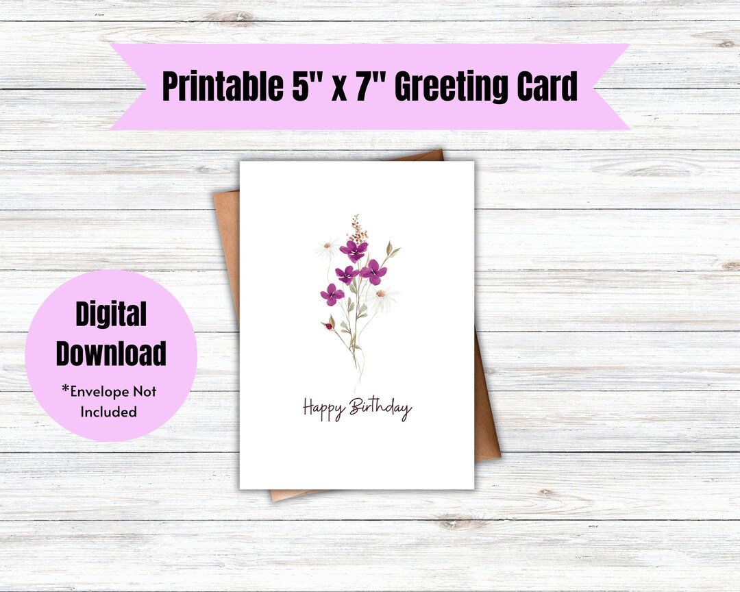 Floral Birthday Card: Printable Purple Flowers (digital Download) - Etsy