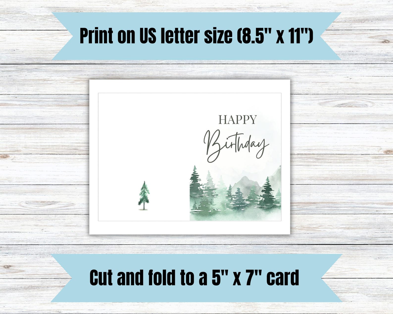 Printable Nature Birthday Card, Mountains Birthday Card, Landscape ...