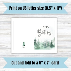 Printable Nature Birthday Card, Mountains Birthday Card, Landscape ...