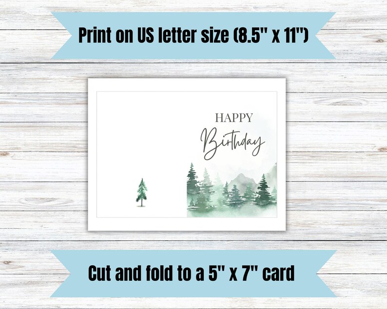 Printable Nature Birthday Card, Mountains Birthday Card, Landscape ...