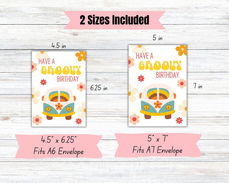PRINTABLE Groovy Birthday Card, Digital Download, Hippie VW Bus ...