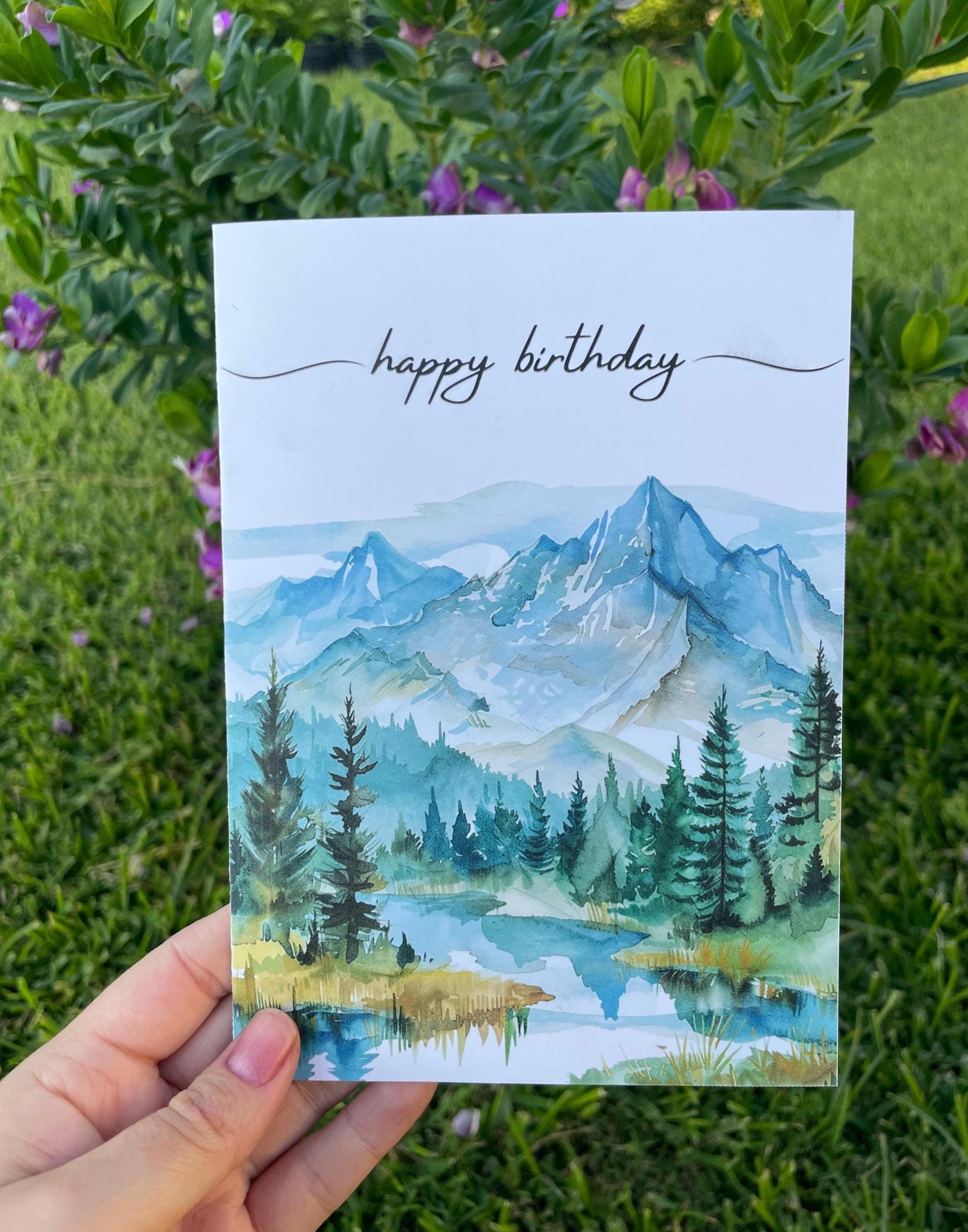 Printable Mountains Birthday Card, Digital Download, Happy Birthday ...