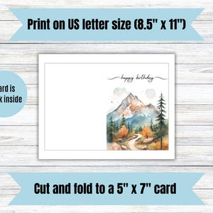 Watercolor Mountains Birthday Card: Hiking Landscape (digital Download ...