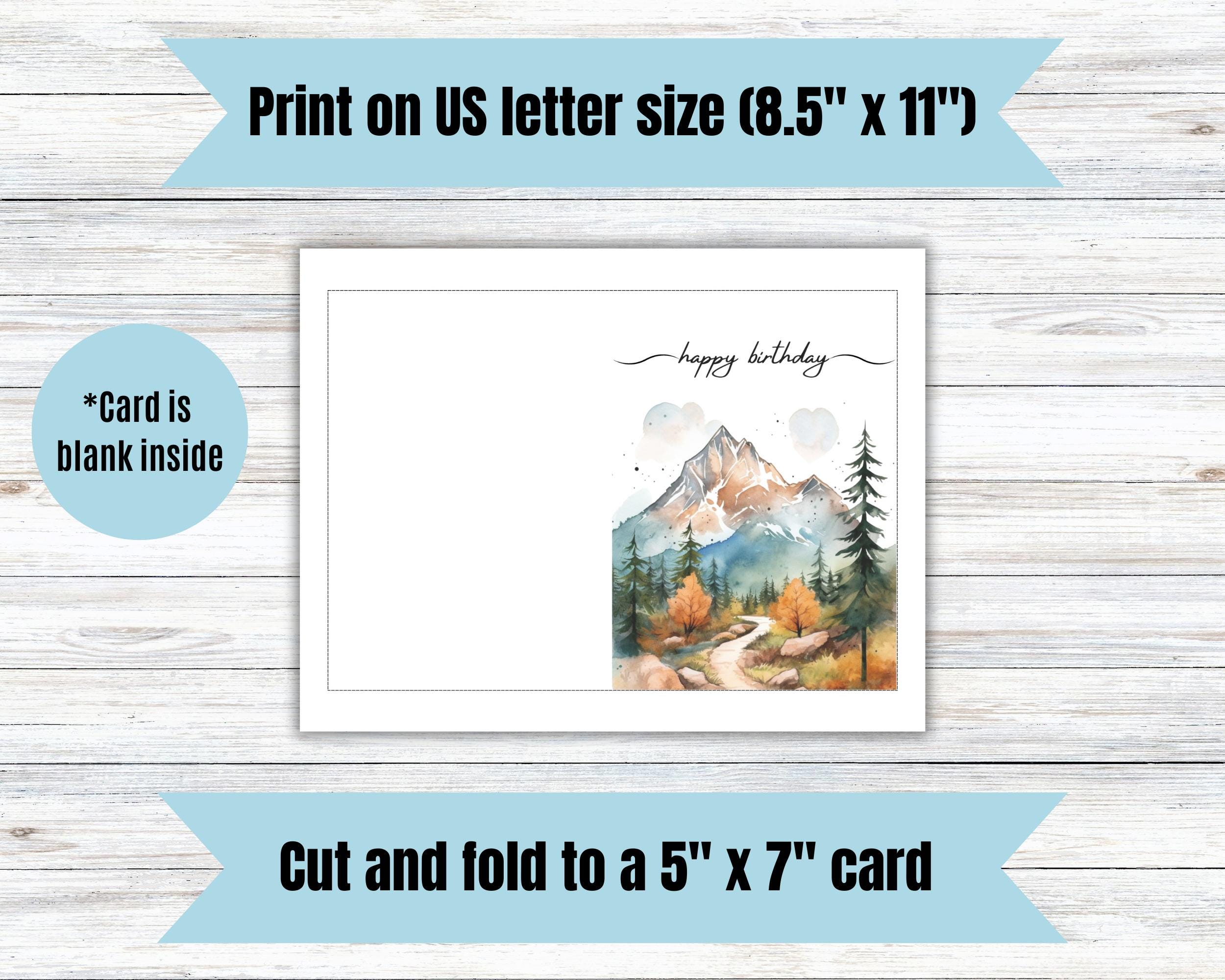 Printable Mountains Birthday Card, Digital Download, Happy Birthday ...