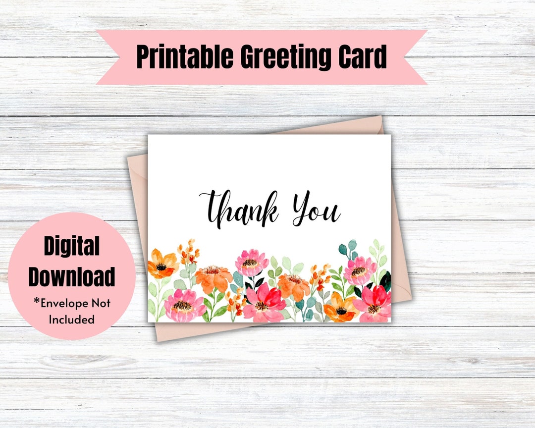 Floral Thank You Card: Printable Flower Design (PDF Download) - Etsy
