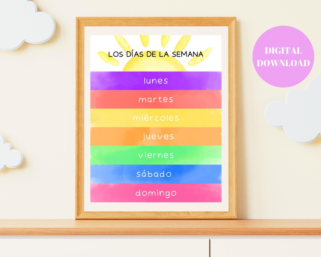 Spanish Days of the Week Poster: Watercolor Homeschool Art (digital ...
