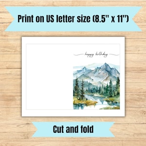 Printable Mountains Birthday Card, Digital Download, Happy Birthday ...