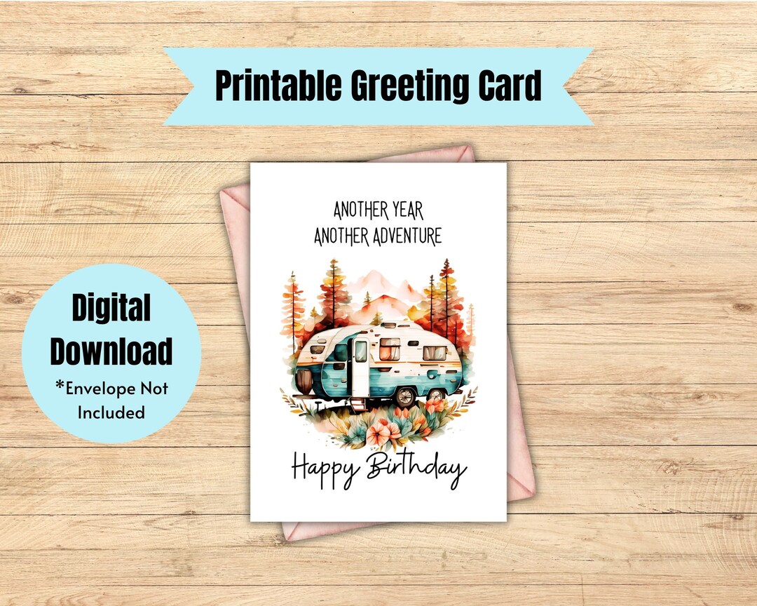 Printable Happy Birthday Camper Van Card, Digital Download, Camping ...