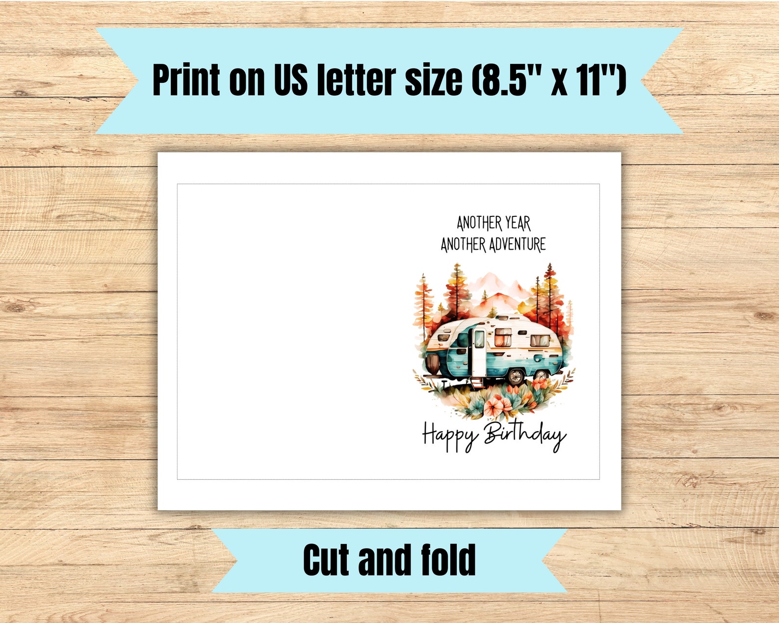 Printable Happy Birthday Camper Van Card, Digital Download, Camping ...