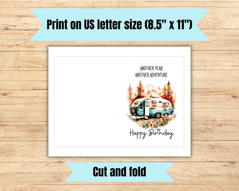 Printable Happy Birthday Camper Van Card, Digital Download, Camping ...