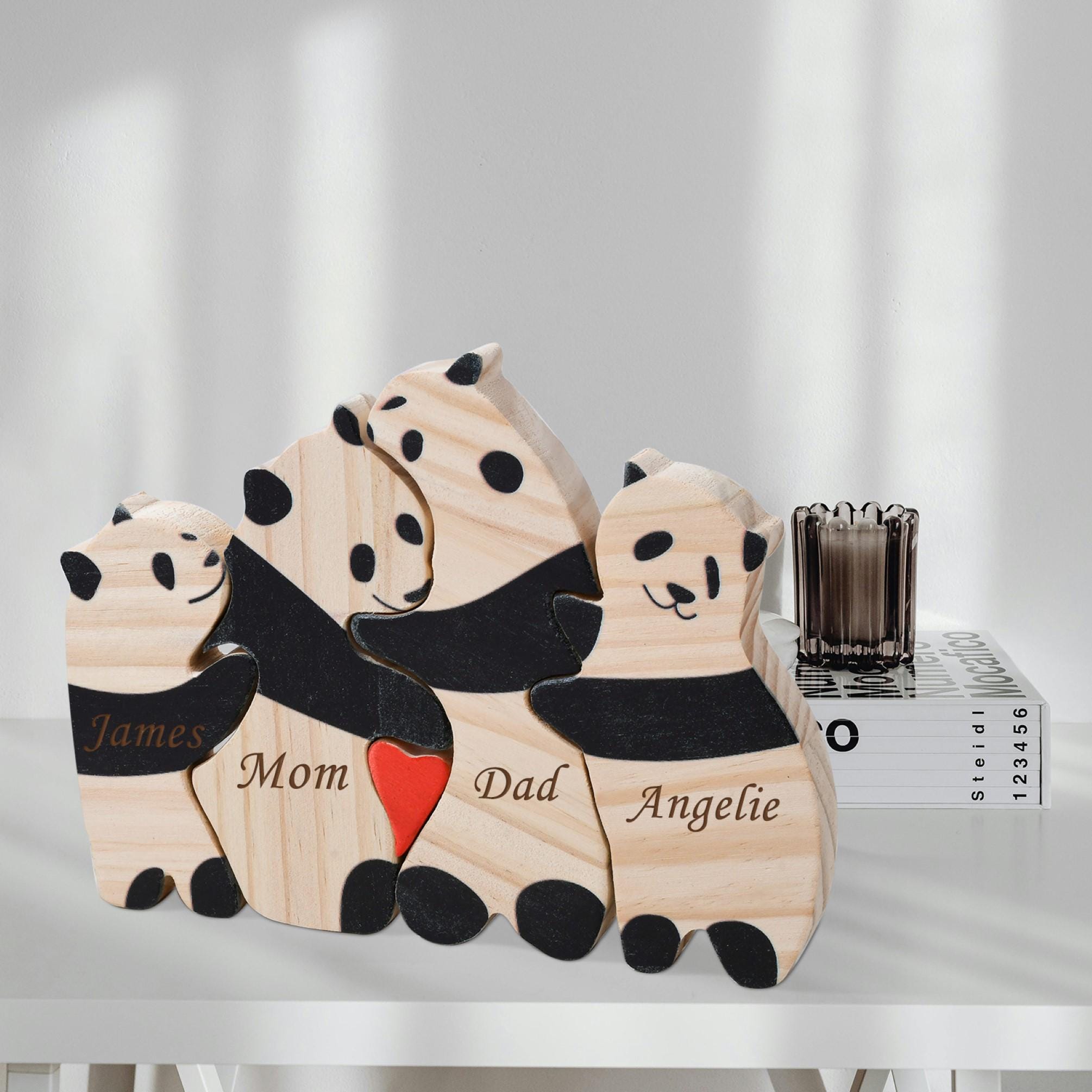 Wooden Animal Family Puzzle, 2-6 Pandas Family Jigsaw Decor, Wedding ...