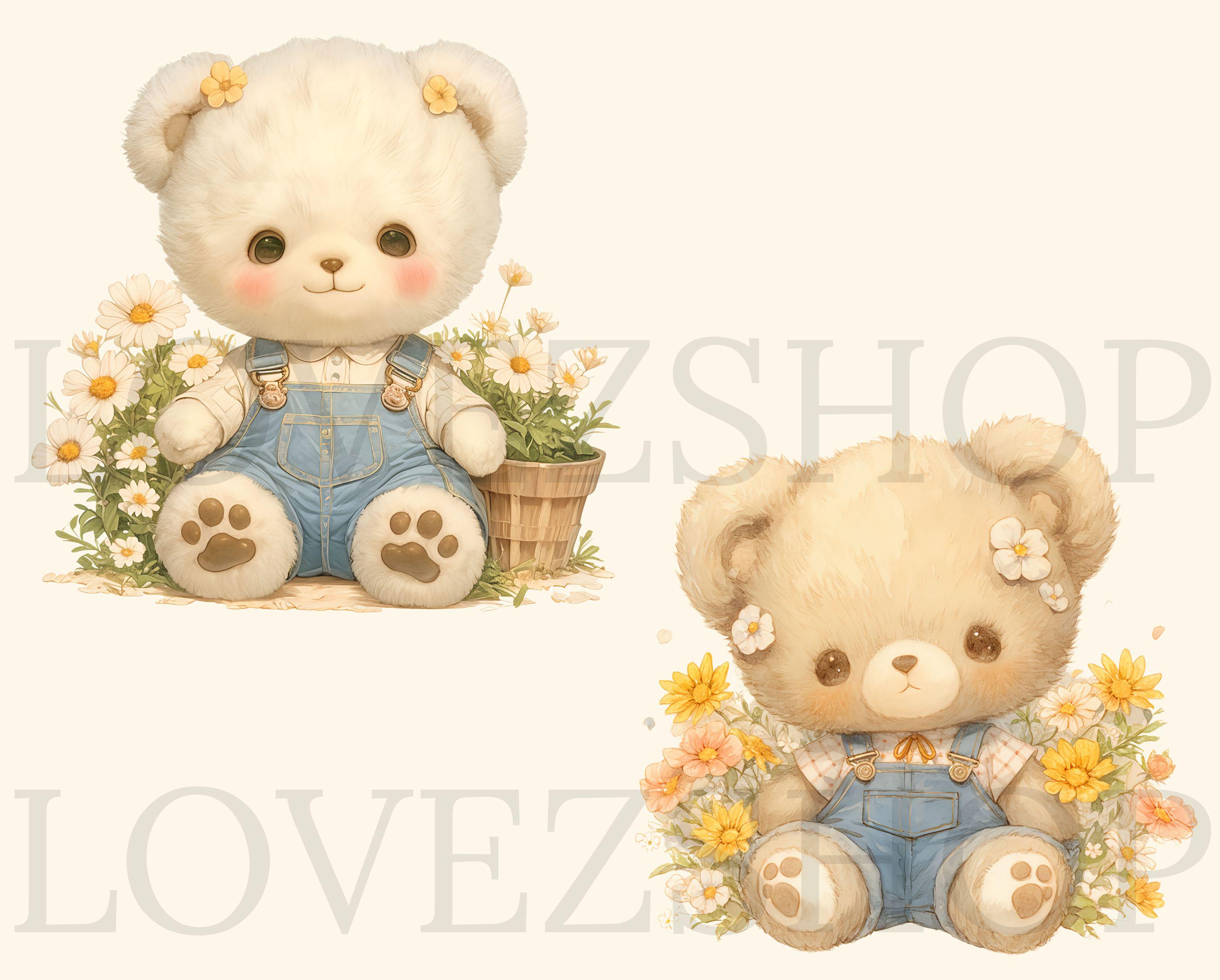 12 Spring Teddy Bear Clipart, Spring Clipart, JPG File, Watercolor ...