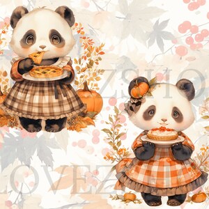 20 Fall Panda, Baking Clipart, JPG File, Panda Clipart, Watercolor Cute ...