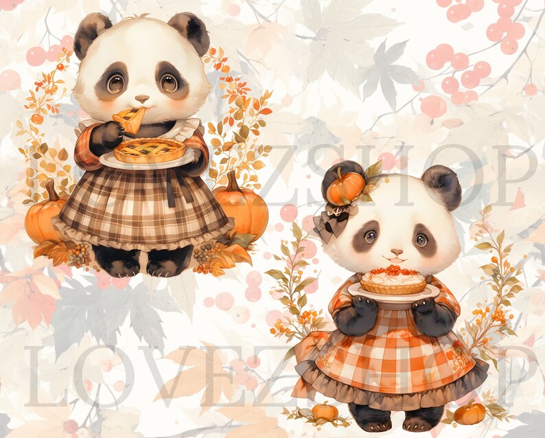20 Fall Panda, Baking Clipart, JPG File, Panda Clipart, Watercolor Cute ...