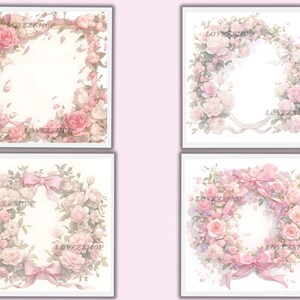 20 Pink Roses Border, Watercolor Rose JPG Bundle, Birthday Wedding ...