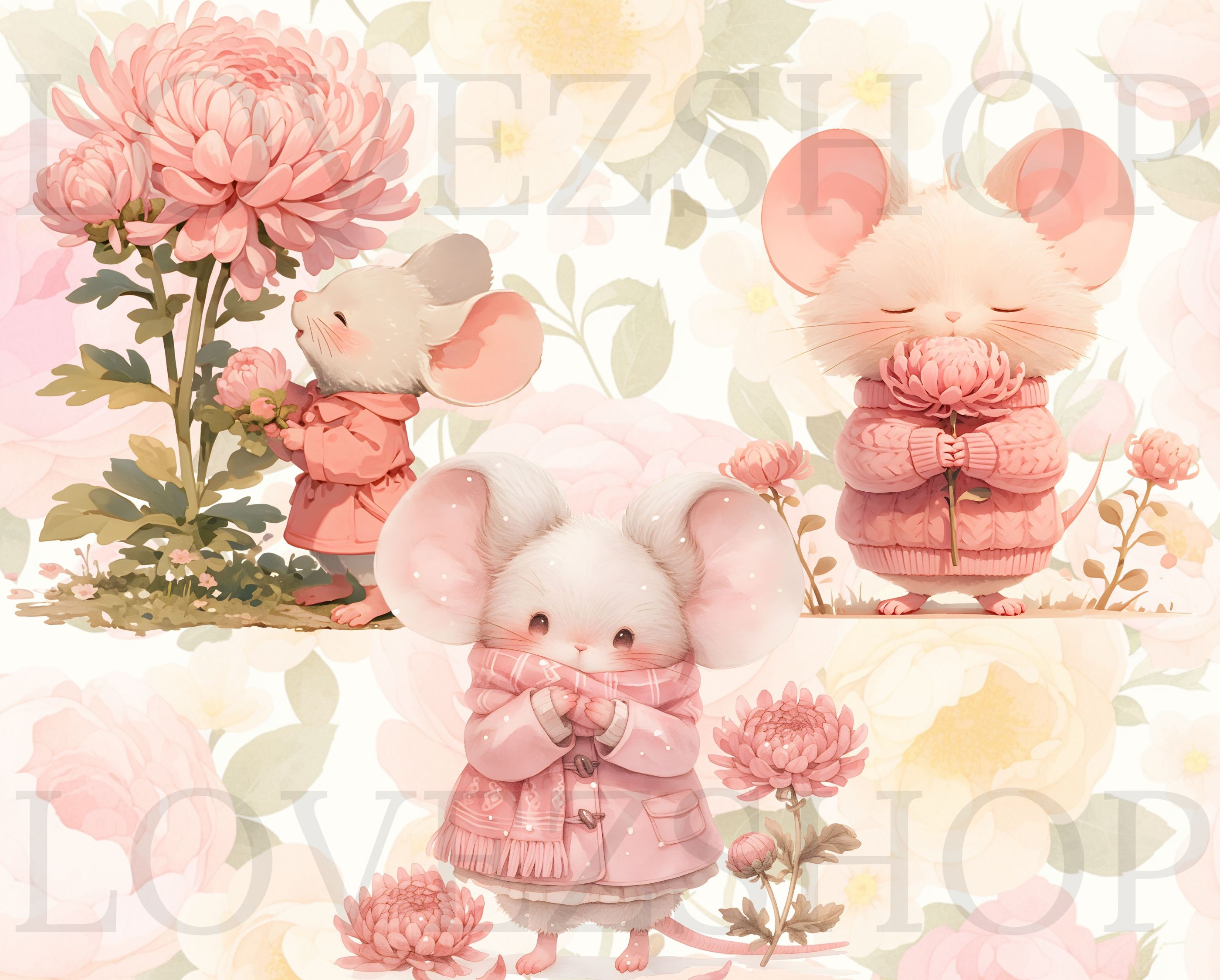 15 Mouse With Birth Month Flower for November,chrysanthemum Flower,high ...