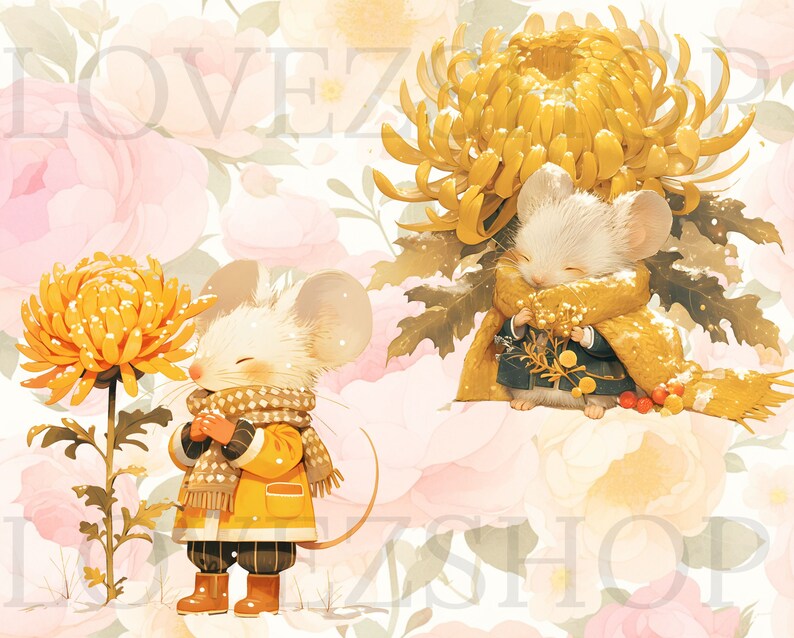 15 Mouse With Birth Month Flower for November,chrysanthemum Flower,high ...