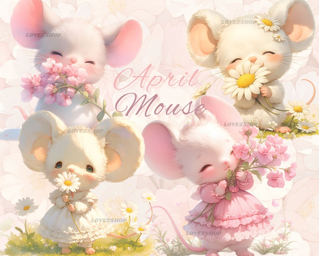 15 Mouse With Birth Month Flower for April, Daffodil and Sweet Pea, JPG ...