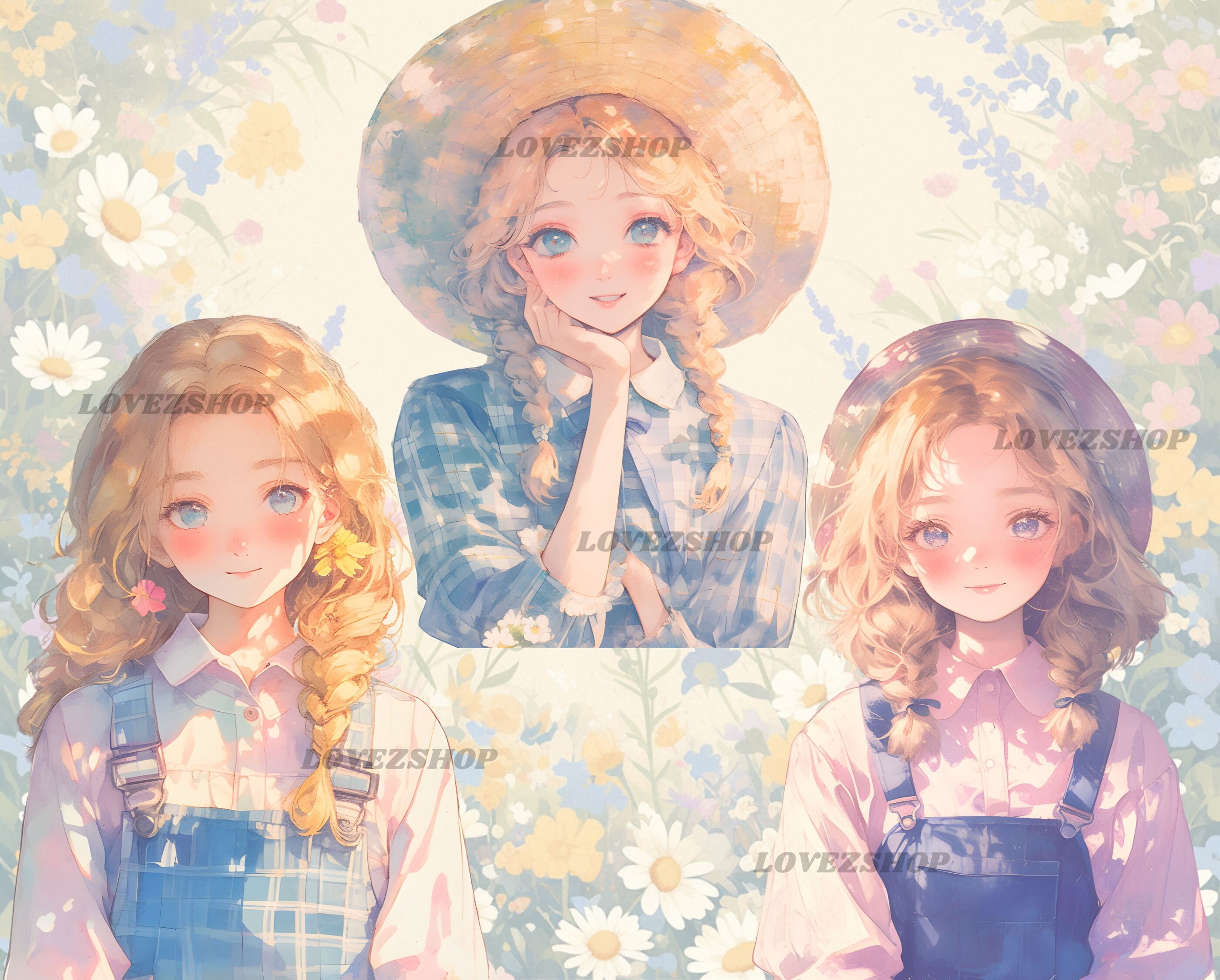21 Cottage Girl Clipart, Water Color Cottage Girl JPG Bundle, Flower ...