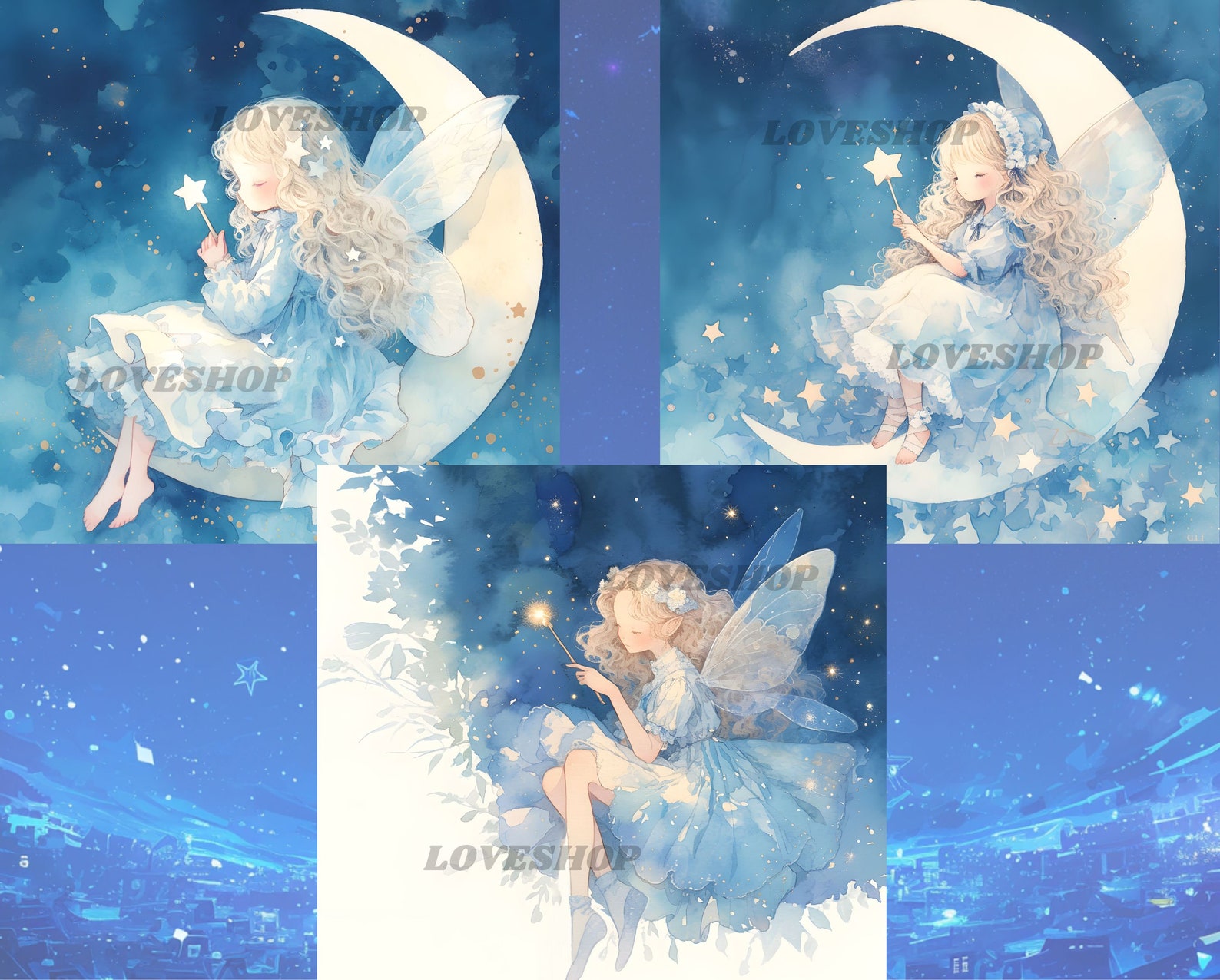 21 Night Fairy Clipart, Watercolor Magical Moon Night Fairies JPG ...
