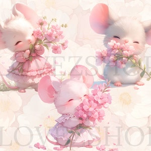 15 Mouse With Birth Month Flower for April, Daffodil and Sweet Pea, JPG ...