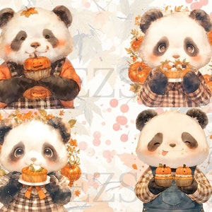 20 Fall Panda, Baking Clipart, JPG File, Panda Clipart, Watercolor Cute ...