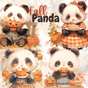 20 Fall Panda, Baking Clipart, JPG File, Panda Clipart, Watercolor Cute ...
