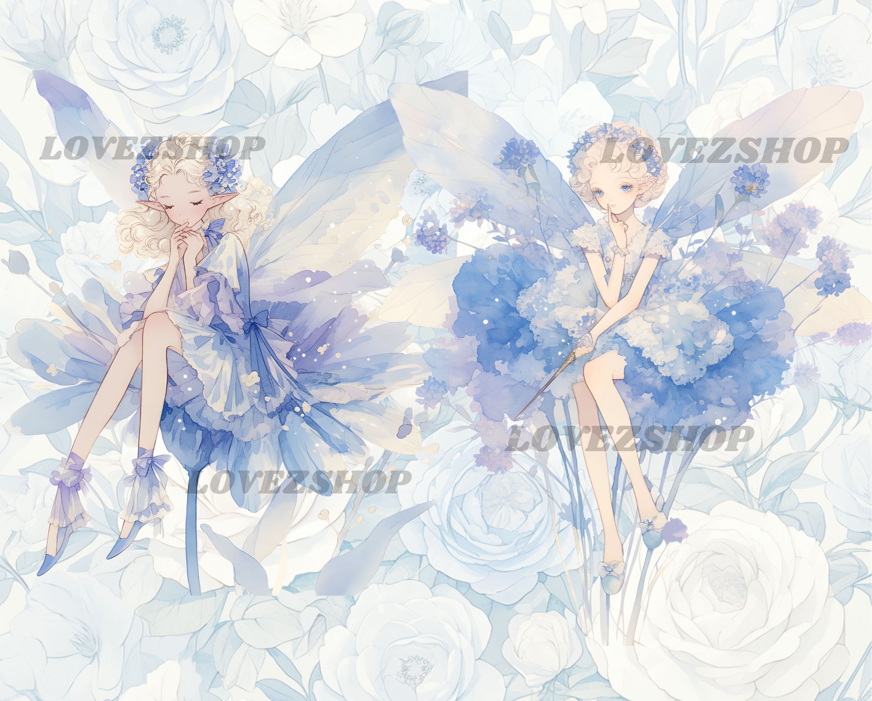 14 Elegant Blue Fairy Clipart, Watercolor Magical Blue Fairies JPG ...