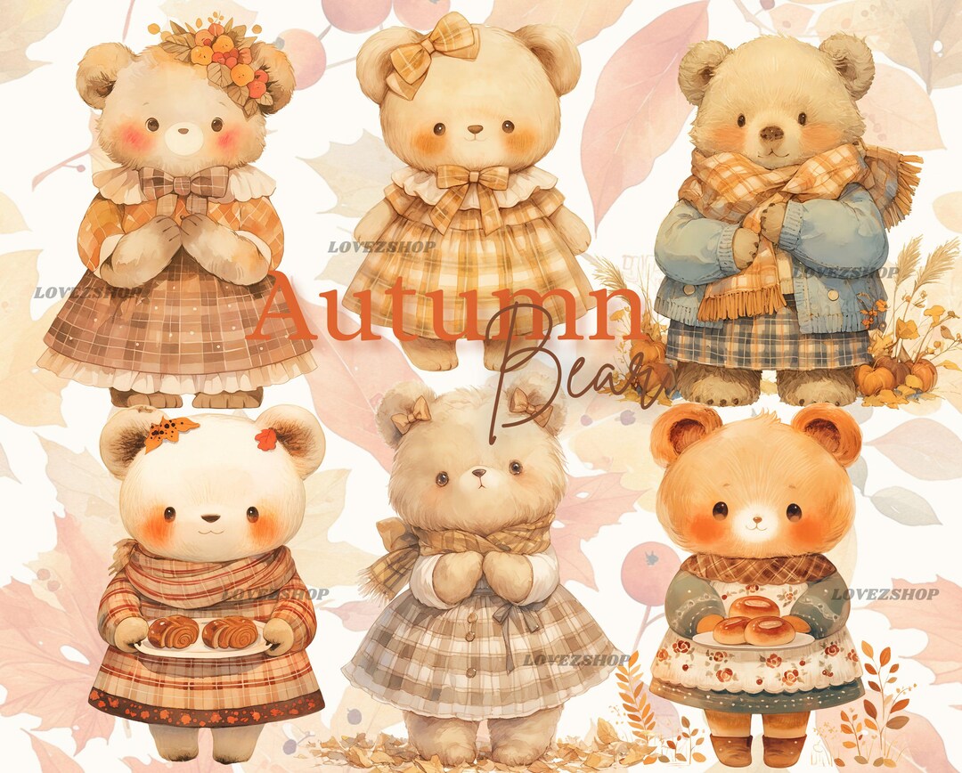 18 Autumn Bear, Watercolor Autumn Clipart, Bear Clipart, Teddy Bear ...
