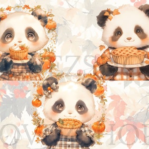 20 Fall Panda, Baking Clipart, JPG File, Panda Clipart, Watercolor Cute ...