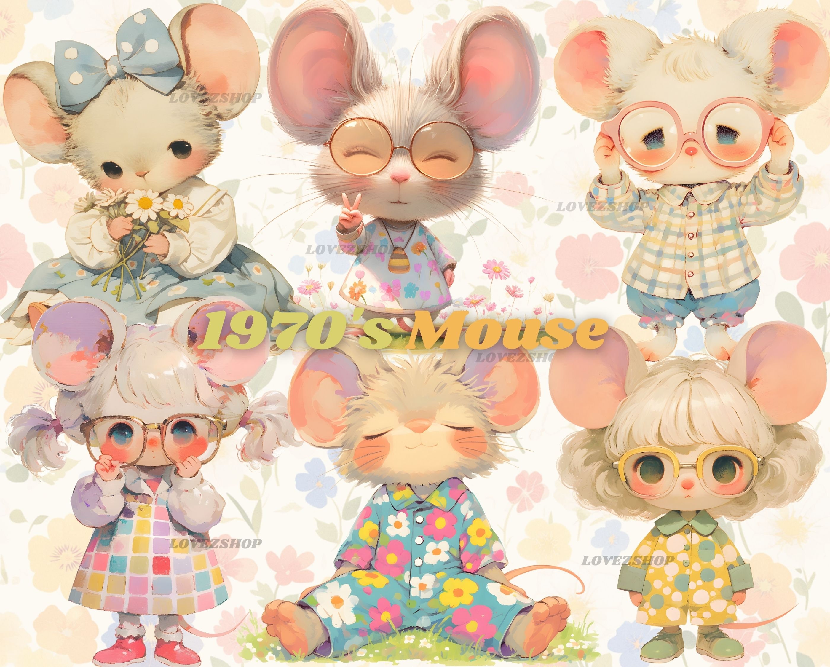 15 Vintage 1970s Mouse, Mouse Clipart, 1970s Fashion Clipart Bundle ...