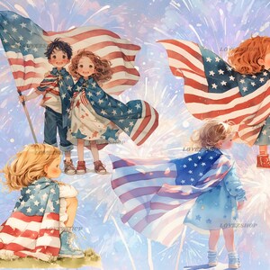 18 Fourth of July Kids Clipart, 4th of July Kids Watercolor Style JPG ...