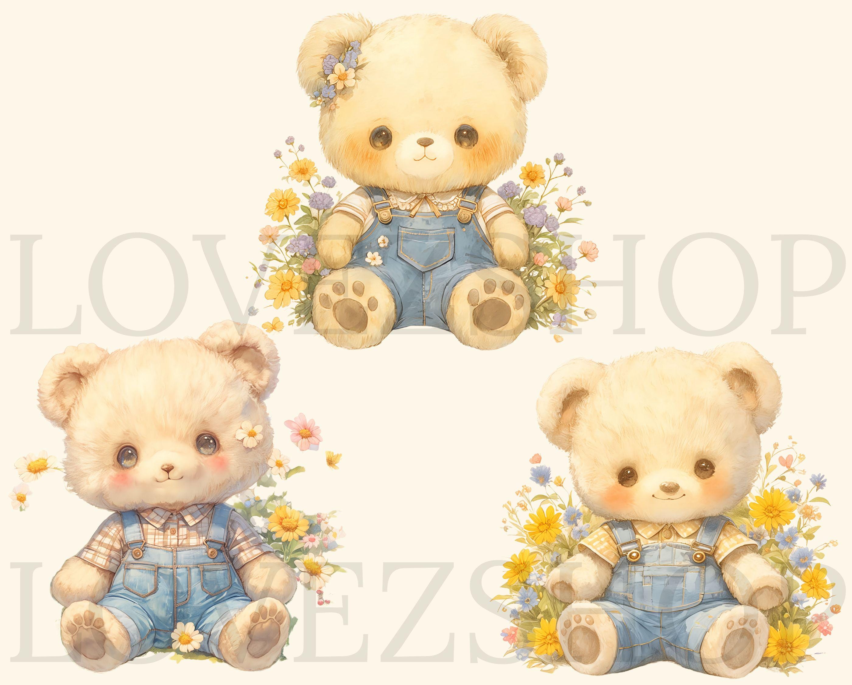 12 Spring Teddy Bear Clipart, Spring Clipart, JPG File, Watercolor ...