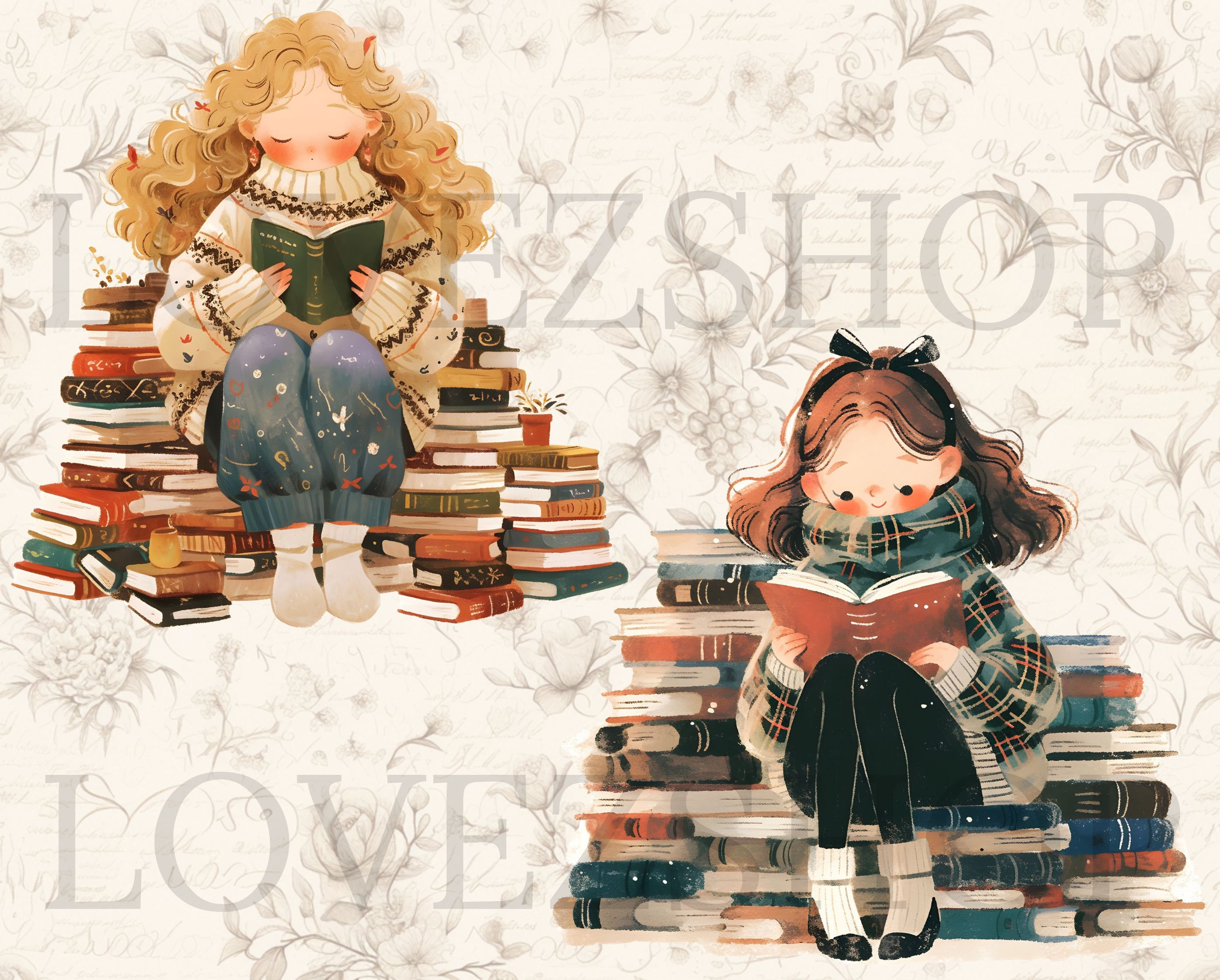 15 Book Lover Girl Clipart, Watercolor Autumn Clipart, Pretty Girl ...