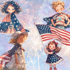 18 Fourth of July Kids Clipart, 4th of July Kids Watercolor Style JPG ...